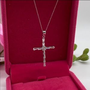 Jewelry | 14k White Gold Lab 2ct Diamond Cross Necklace | Poshmark